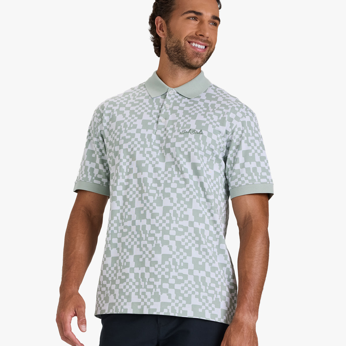 Jacquard Polo - Pixelate - Washed Sage – Bad Birdie
